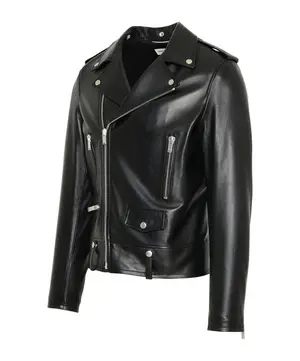 Saint Laurent Leather Biker Jacket With Zipper Detail