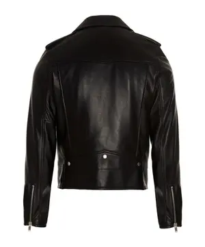 Saint Laurent Leather Biker Jacket With Zipper Detail