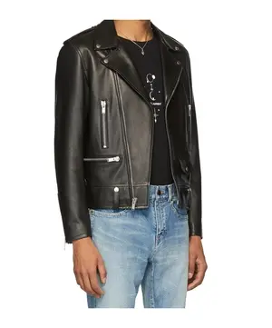 Saint Laurent Leather Biker Jacket With Zipper Detail