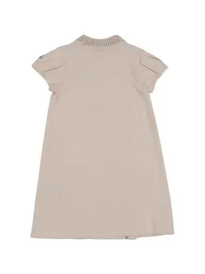 Moncler Short Sleeve Embroidered Logo Dress With Crochet Trim