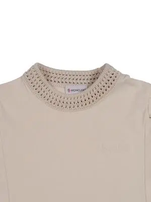 Moncler Short Sleeve Embroidered Logo Dress With Crochet Trim