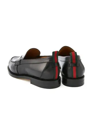 Gucci Almond Toe Loafers With Striped Webbing Detail