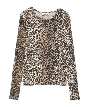 GANNI Leopard Print Long Sleeve Top - Multicolor