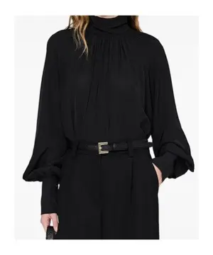 ANINE BING Gathered High Neck Blouse