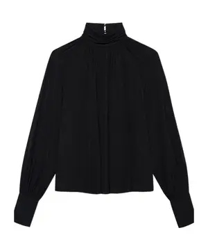 ANINE BING High-neck Blouse With Dropped Shoulders - Black