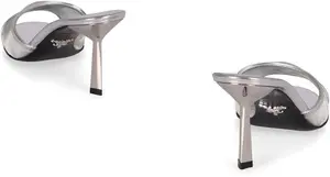 Prada Logo Detailed Stiletto Heeled Sandals - Silver