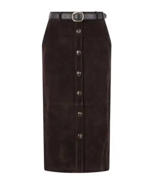 SELF-PORTRAIT Button Detailed Belted Midi Skirt - Black