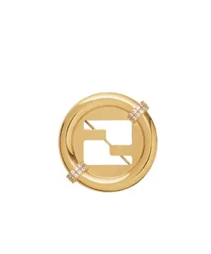 Fendi Fendi FF Logo Embellished Brooch Golden