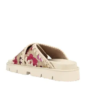 Mou Criss Cross Embellished Flat Sandals - Nude