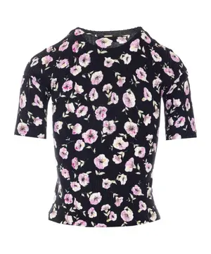 TWINSET Crewneck Floral-print Ribbed Short-sleeve T-shirt