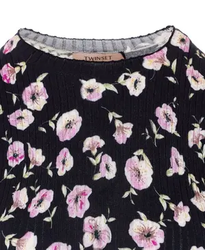 TWINSET Crewneck Floral-print Ribbed Short-sleeve T-shirt