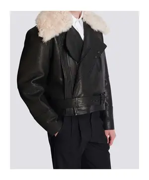 Balmain Leather Jacket With Detachable Shearling Collar
