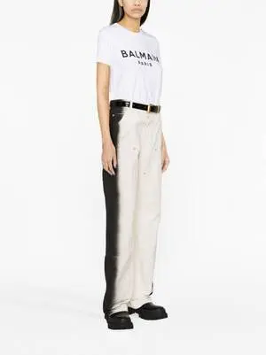 Balmain Logo Printed Crewneck T-shirt With Button Detail - White
