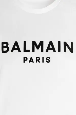 Balmain Logo Printed Crewneck T-shirt With Button Detail - White