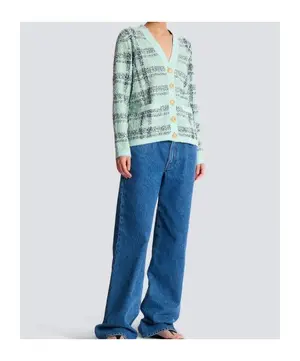 Balmain V-neck Button-down Glitter Tweed Cardigan