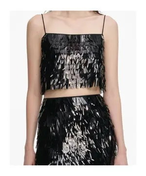 SELF-PORTRAIT Sequin Embellished Cropped Top
