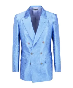 TOM FORD Polka Dot Jacquard Double-breasted Suit Jacket - Blue