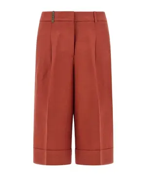 Peserico Pleated Bermuda Shorts With Wide Legs And Cuffed Hem