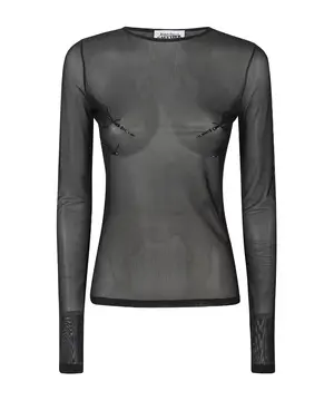 JEAN PAUL GAULTIER Embroidered Mesh Crewneck Long Sleeve Top - Black