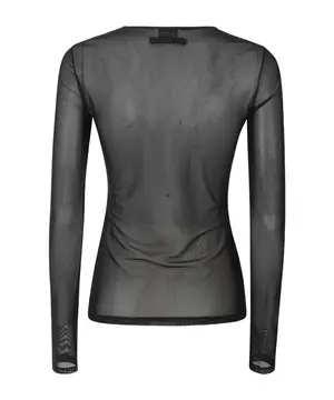 JEAN PAUL GAULTIER Embroidered Mesh Crewneck Long Sleeve Top - Black