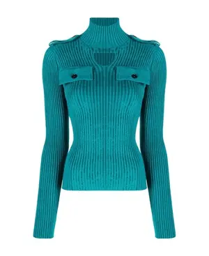 Bottega Veneta Rib-knit Cut-out Jumper With High Neck And Epaulettes