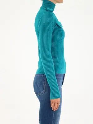 Bottega Veneta Rib-knit Cut-out Jumper With High Neck And Epaulettes