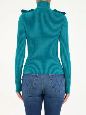 Bottega Veneta Rib-knit Cut-out Jumper With High Neck And Epaulettes