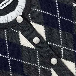 SELF-PORTRAIT Argyle Knit Buttoned Dress With Faux Pearl Embellishments