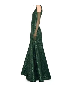 Norma Kamali Grace Sequined Maxi Dress - Dark Emerald