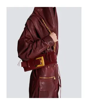 Balmain Calfskin Leather Clutch With Buckle Detail - Brown
