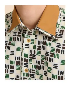 Marni Cream Poplin Shirt With Rhythms Print - Rain