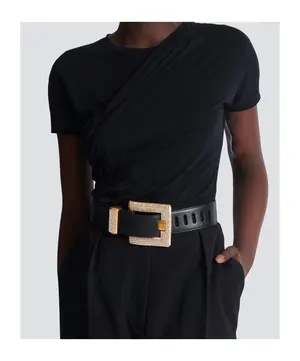 Balmain Calfskin And Crystal Belt - Black