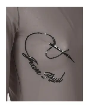 JEAN PAUL GAULTIER Mesh Crewneck Long Sleeve Top With Sequined Embroidery - Gray