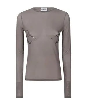 JEAN PAUL GAULTIER Jean Paul Gaultier Mesh Crewneck Long Sleeve Top With Sequined Embroidery No