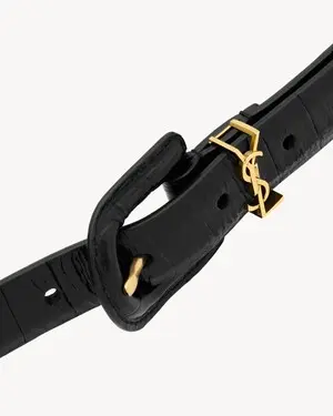Saint Laurent Cassandre Covered Buckle Thin Belt - Black