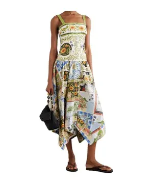 Farm Rio Square Neck Suspender Dress With Front Button Closure