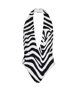 Balmain Zebra Print Plunge One-piece Swimsuit - Black