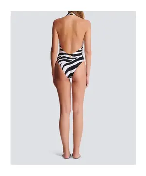 Balmain Zebra Print Plunge One-piece Swimsuit - Black