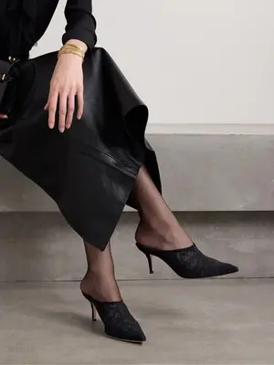 GIANVITO ROSSI Lace High Heel Pointed Toe Sandals - Black