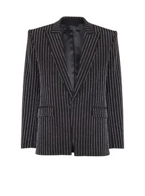 Balmain Single-breasted Wool Jacket With Crystal Stripes