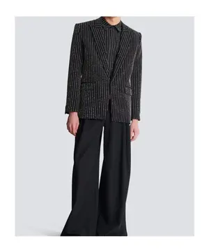 Balmain Single-breasted Wool Jacket With Crystal Stripes
