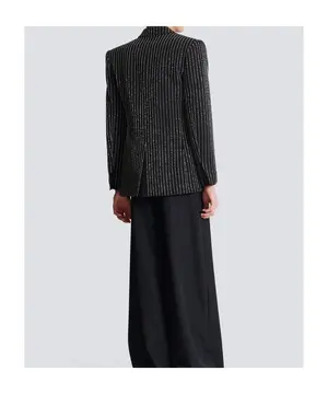 Balmain Single-breasted Wool Jacket With Crystal Stripes