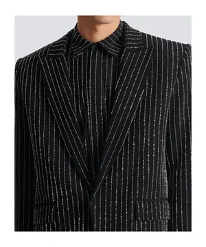Balmain Single-breasted Wool Jacket With Crystal Stripes