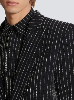 Balmain Single-breasted Wool Jacket With Crystal Stripes