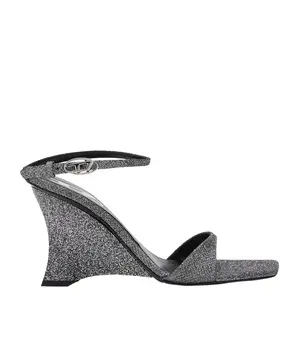 DIESEL® D-amber Wedge Sandals With Tone Oval D Plaque - Silver
