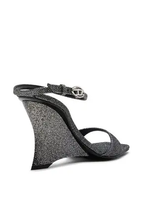DIESEL® D-amber Wedge Sandals With Tone Oval D Plaque - Silver