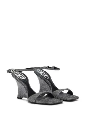DIESEL® D-amber Wedge Sandals With Tone Oval D Plaque - Silver