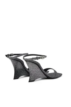DIESEL® D-amber Wedge Sandals With Tone Oval D Plaque - Silver
