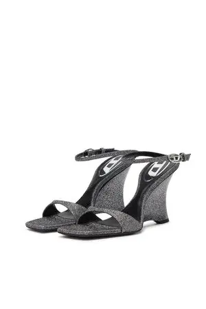 DIESEL® D-amber Wedge Sandals With Tone Oval D Plaque - Silver