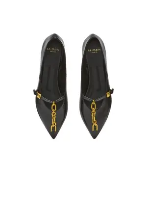 Balmain Shiny Lambskin Ballet Flats With Chain Detail - Black